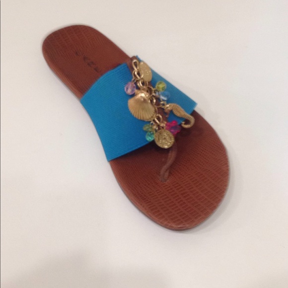 Caressa | Shoes | Caressa Turquoise Stretch Elastic Strap Thong | Poshmark